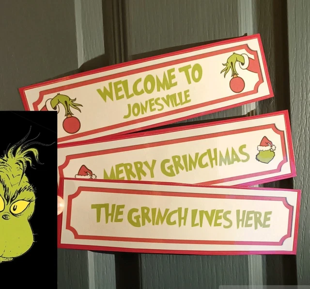 CHRISTMAS THE GRINCH Street Signs Tree Decoration X 3 Inside Door ...