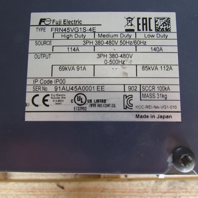 FUJI ELECTRIC FRENIC-VG, FRN45VG1S-4E, 45kW INVERTER, XLNT TAKEOUT ...