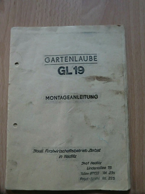 MONTAGEANLEITUNG FÜR GARTENLAUBE GL 19/ GL14, DDR, Forstwirtschaft ...