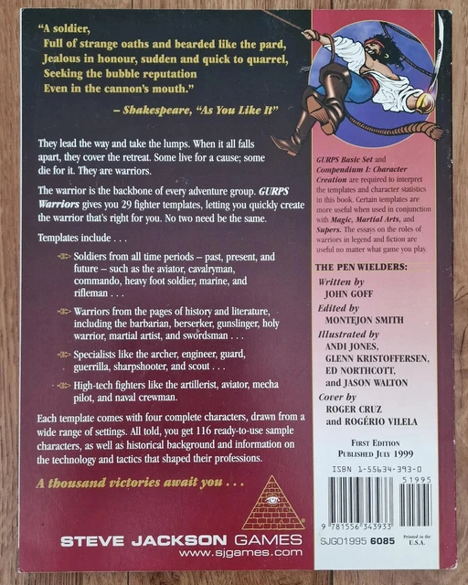 RPG BOOK GURPS Warriors for 3rd Edition Steve Jackson Games £18.00 ...