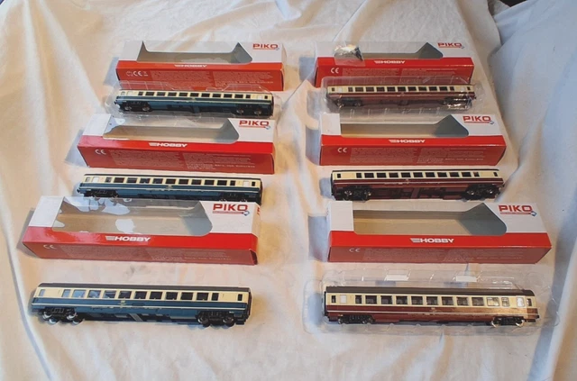6 X BOXED PIKO Hobby HO Gauge DB Coaches-3 x Cream & Green -2 x Cream ...