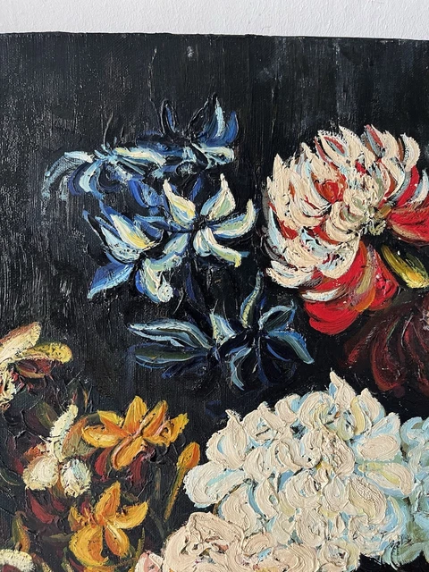 TABLEAU PEINTURE BOUQUET De Fleurs, Huile Sur Toile, Signée EUR 45,00 ...