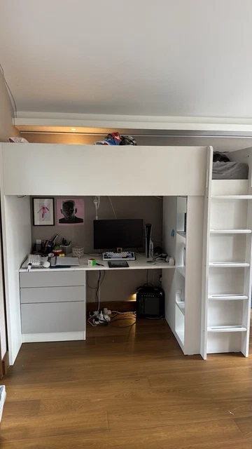 IKEA SMÅSTAD Single Loft Bed Frame White with Built-In Ladder, Desk & 3 ...