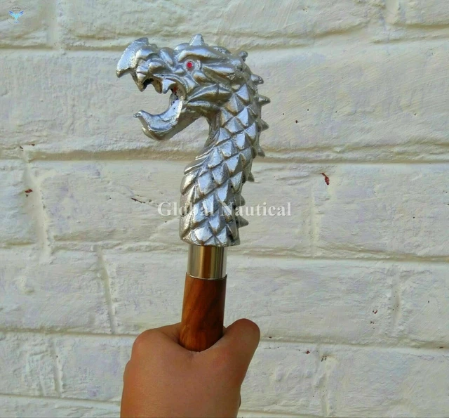 ANTIQUE SOLID DRAGON Head Design Handle Walking Stick Wooden Designer ...
