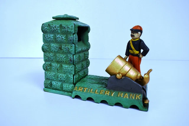 VINTAGE ARTILLERY BANK Cast Iron Money Box Bank Coin Box Mechanical ...