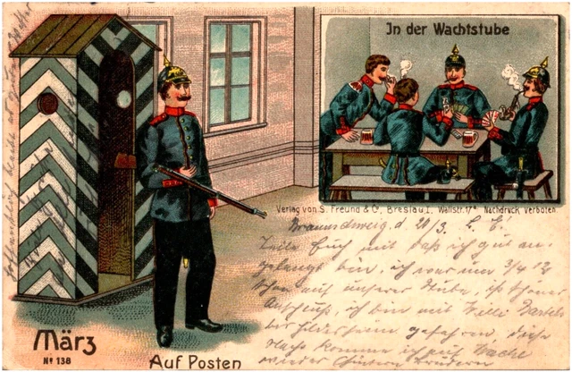 GERMAN SOLDIERS PLAYING Cards In The Waiting Room 1906 Military ...