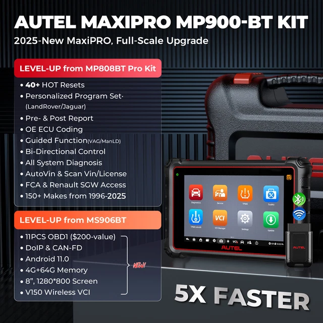 2025 AUTEL MAXIPRO MP900-BT KIT Strumento Diagnostica Codifica ECU Test ...