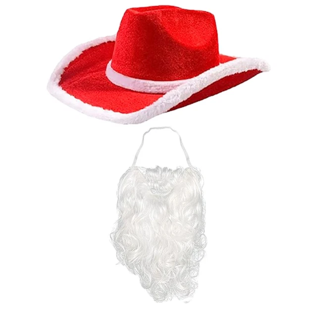 CHRISTMAS COWBOY HAT Portable Mustaches Wide Brim Santa Beard for Party ...