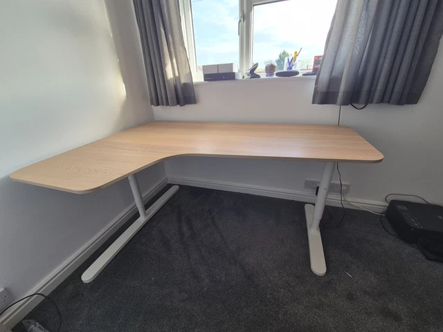 IKEA BEKANT CORNER Desk in light Oak Vaneer and Cream £47.50 - PicClick UK