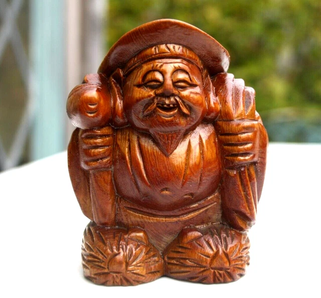 RARE JAPANESE HINOKI Daikoku Wood Carving Fortune/Good Luck God £66.62 ...