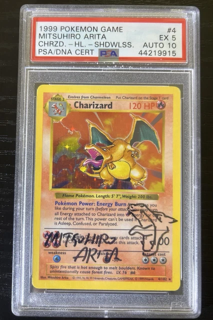 MITSUHIRO ARITA SIGNED Pokemon Charizard Base Set Shadowles PSA/DNA 5 ...