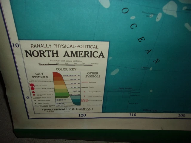 RANALLY ROLL DOWN School Physical Political Map North America $79.95 ...