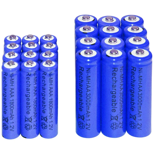 12 AA BLUE 3000mAh + 12 AAA Blue 1800mAh NiMH Rechargeable Battery RC ...