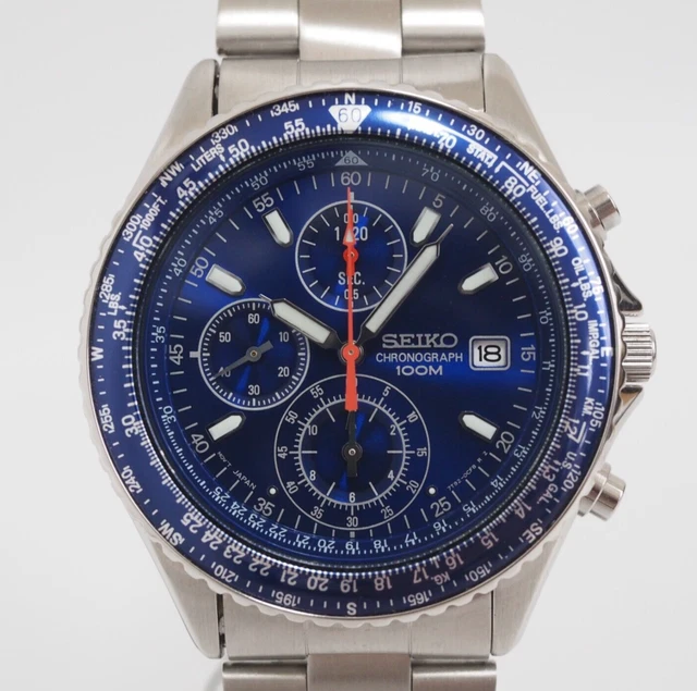 SEIKO FLIGHTMASTER PILOT 7T92-0CF0 Chronograph Quartz 40mm Blue Dial Used Video $216.58 ...