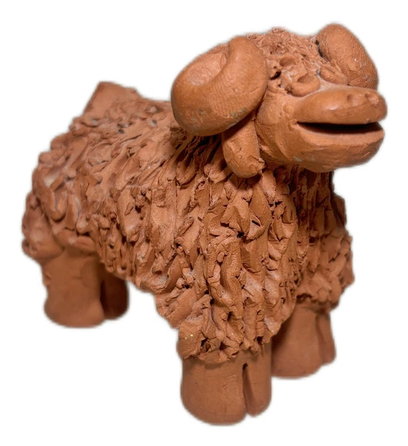 RAM LAMB SHEEP Mini Figurine Signed TerraCotta Clay Animal H3” x 3.5” x ...