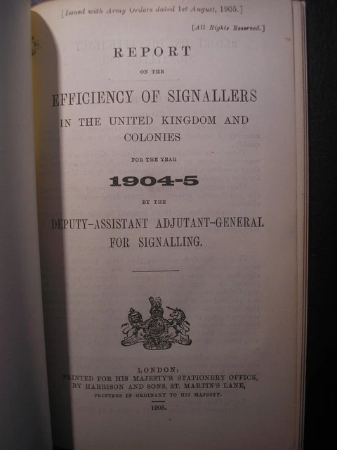BRITISH ARMY SIGNALLERS Report 1905 Royal Signals Military ...