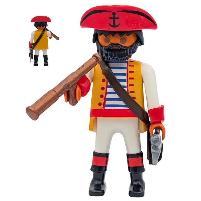 PLAYMOBIL FIGURINE PIRATE rouge/jaune télescope épée bateau île EUR 4 ...