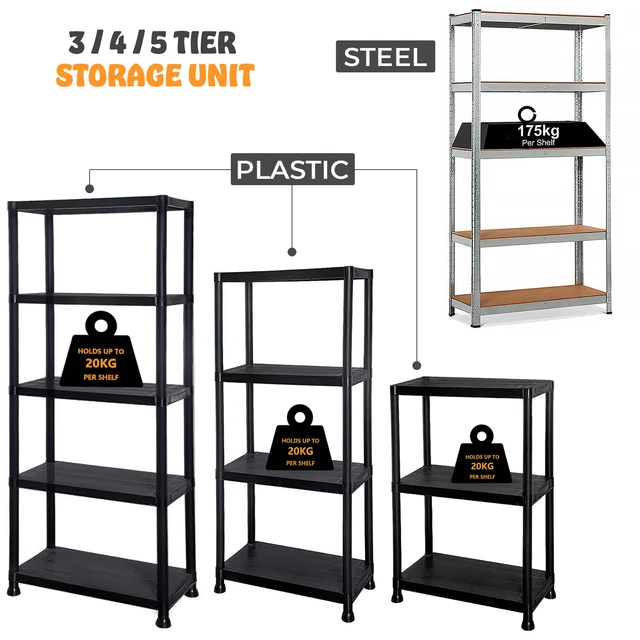 5 TIER RACKING Shelf Heavy Duty Garage Shelving Storage Shelves Unit ...