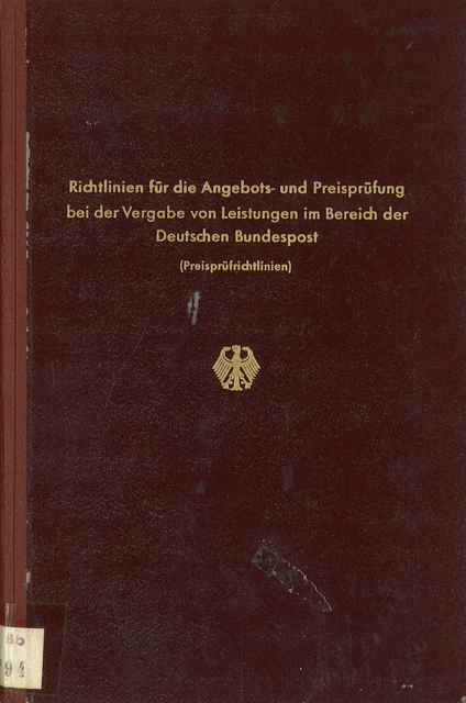RICHTLINIEN FÜR DIE Angebots- und Preisprüfung bei der ... DBP (1959) EUR 13,80 - PicClick DE