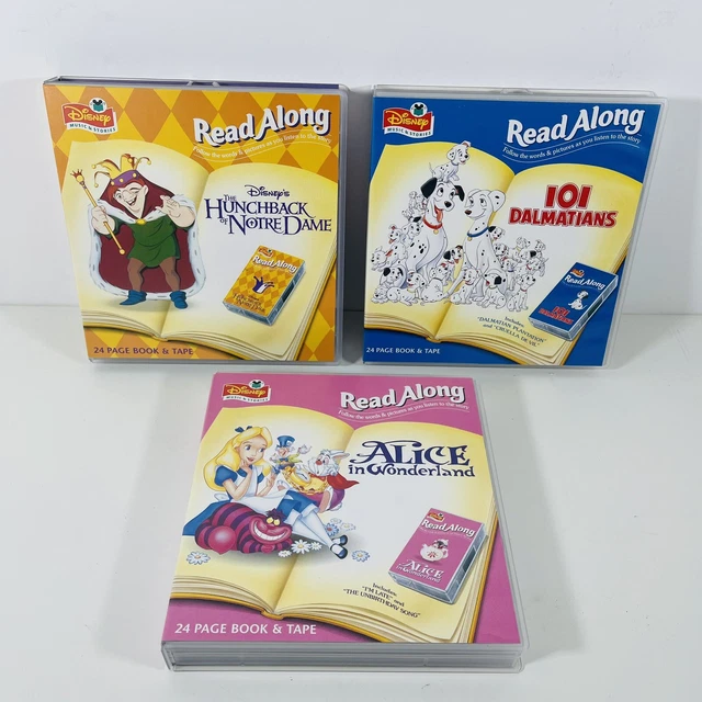 DISNEY READ ALONG Story Book Tape Bundle Alice In Wonderland Dalmatians ...