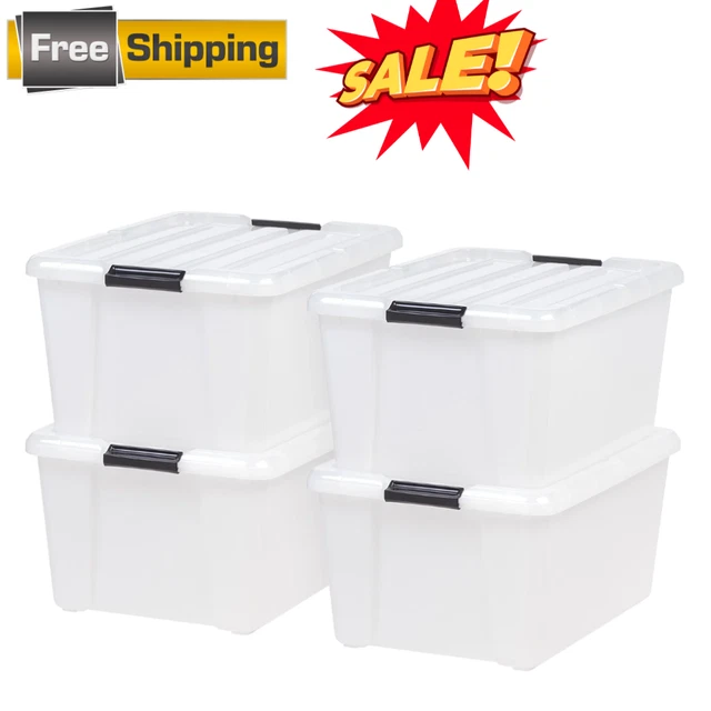 IRIS USA 45 Qt Stackable Plastic Storage Bins with Lids, 4 Pack, Pearl ...
