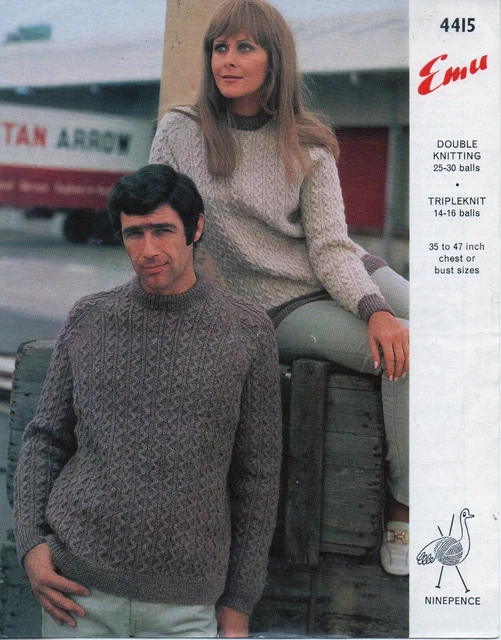 ~ VINTAGE 1960S Emu Knitting Pattern For Wavy Cable Sweater ~ 35" ~ 47 ...