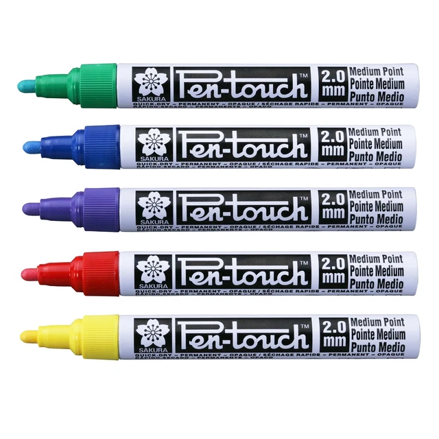 SAKURA PEN-TOUCH MARQUEUR Permanent Stylo - 2.0mm M Point - 5 Couleurs ...