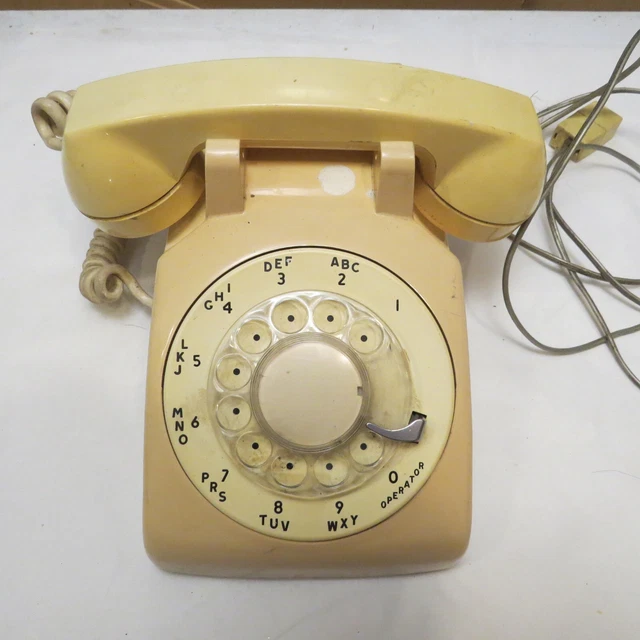 VINTAGE ITT Rotary Dial Desk Phone model 500 Tested WORKS (Tan Beige ...