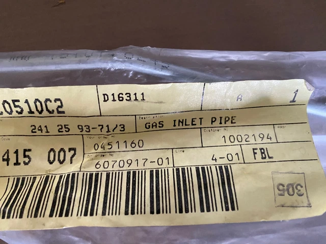 DOMETIC/ELECTROLUX CARAVAN MOTORHOME fridge gas inlet pipe - 241259371/ ...