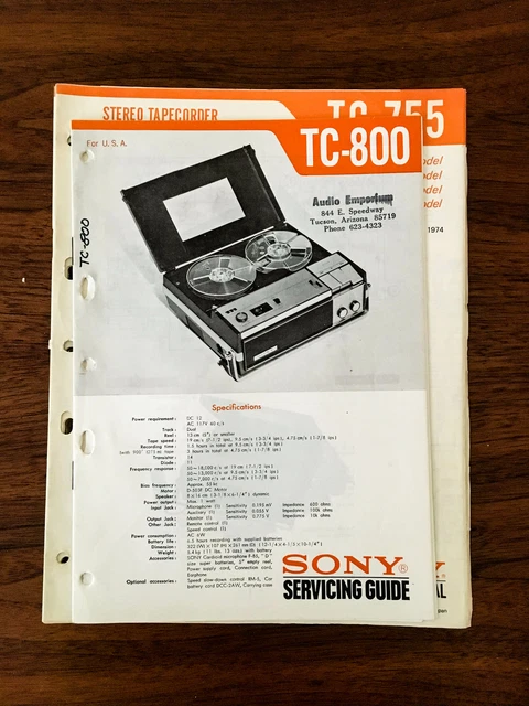 SONY TC-800 REEL to Reel Service Manual *Original* £33.16 - PicClick UK