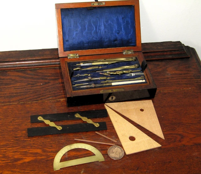 ANTIQUE VINTAGE BOXED Brass Draftsman Geometry Technical Engineering ...