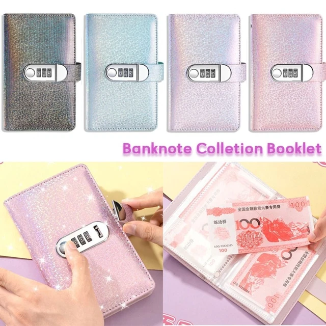 LASER COVER SAVING Money Notebook PU Leather Banknote Colletion Booklet ...