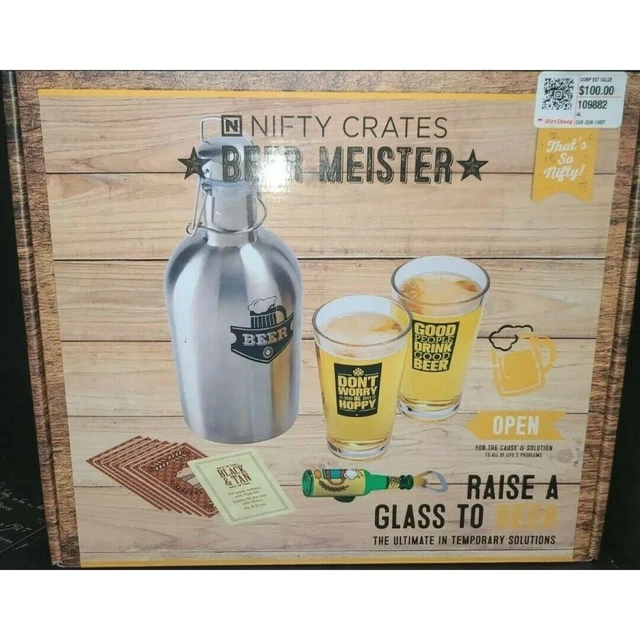 NIFTY CRATES BEER Meister Set; Growler, Glasses, Recipes, Bottle Opener ...