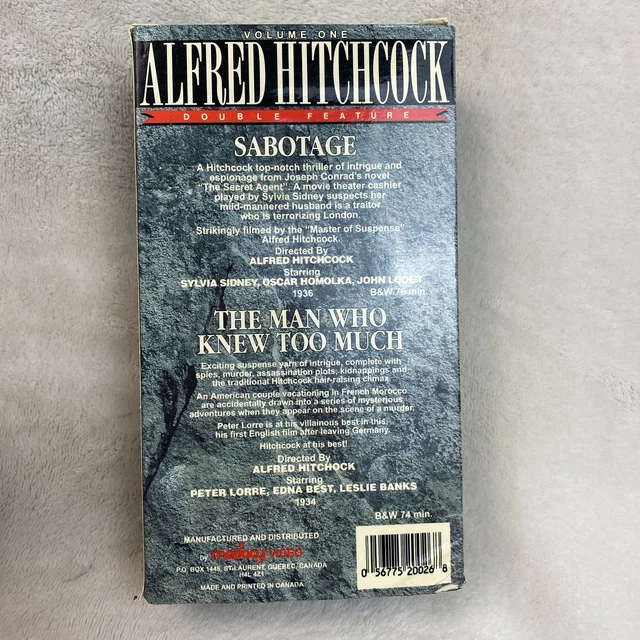 ALFRED HITCHCOCK DOUBLE Feature Sabotage 1936 The Man Who Knew Too Much ...