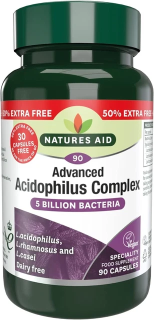 NATURES AID ACIDOPHILUS Complex, 5 Billion Bacteria, 90 Capsules ...