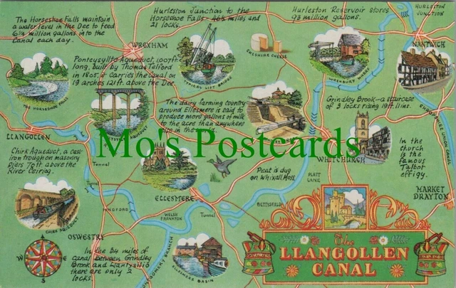 MAPS POSTCARD - Map Showing The Llangollen Canal, Wales RS27239 £1.99 ...