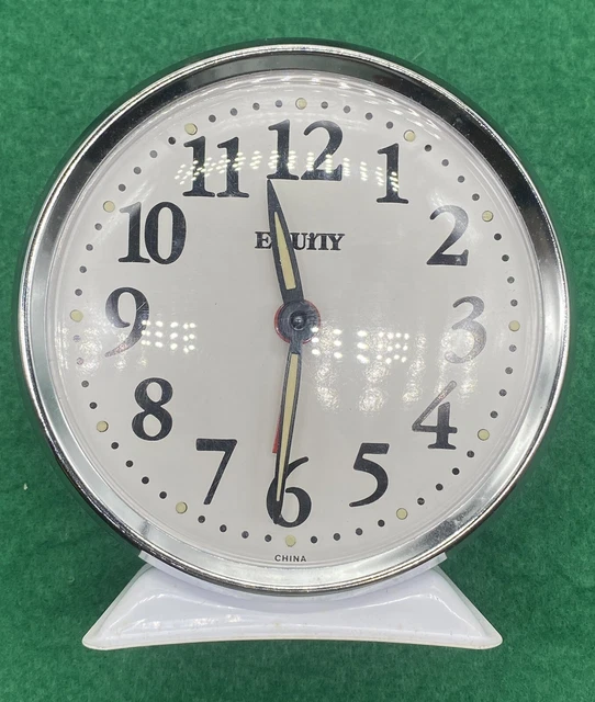 VINTAGE EQUITY ALARM Clock, Mechanical, White Color, Old Stock Brand ...
