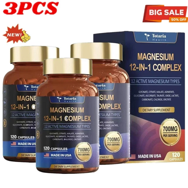 3 X MAGNESIUM 12 in 1 Complex - Magnesium Glycinate,Citrate, Malate,L-T ...