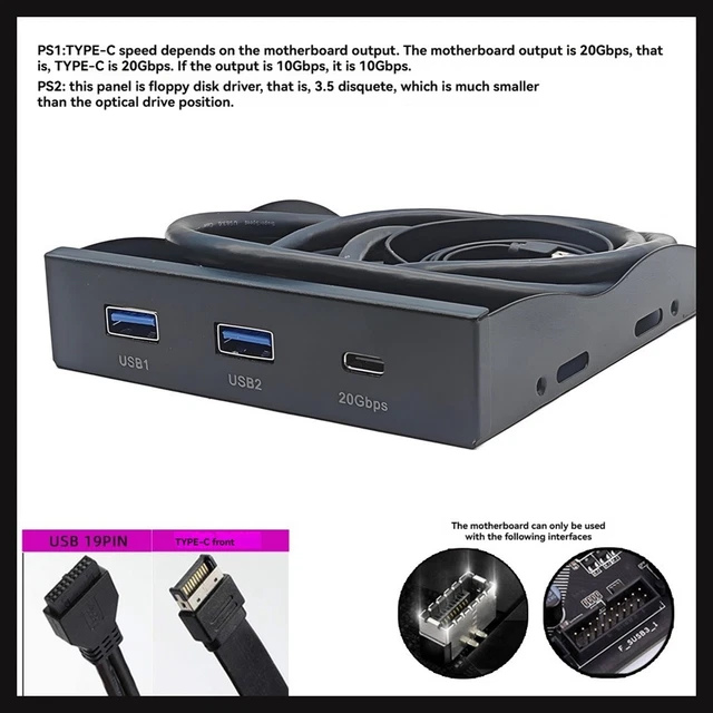 USB3.2 GEN2 TYPE-C 3.5-Inch Floppy Front Panel 2 Port USB3.2 + 1 Port ...
