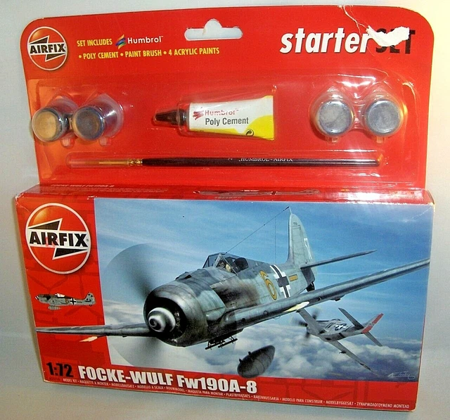 AIRFIX FOCKE-WULF FW190A GERMAN WW2 MODEL KIT STARTER SET PAINT GLUE ...