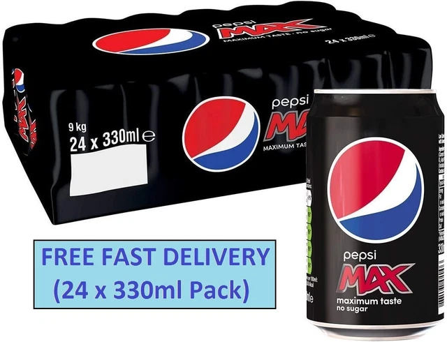 PEPSI MAX (24 x 330ml Cans) Maximum Taste No Sugar - FREE FAST DELIVERY ...