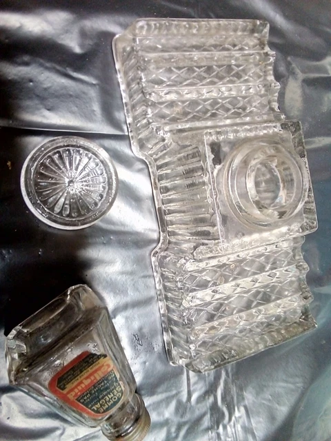 ENCRIER SUR SOCLE EN VERRE AVEC SON COUVERCLE + pot de colle (vide) en ...