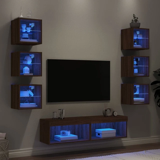 MOBILI TV A Muro con LED 8pz Rovere Marrone Legno Multistrato EUR 305 ...