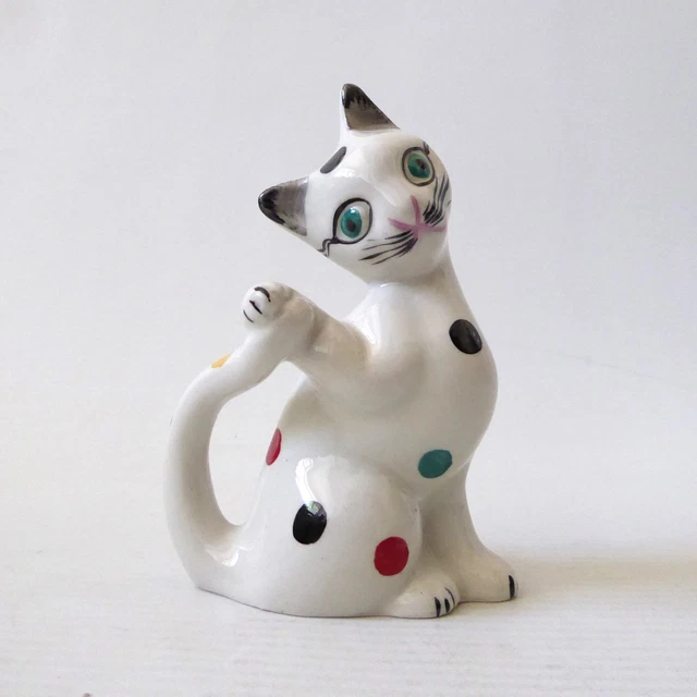 CERAMIC POLKADOT CAT figurine spotty dotty, vintage 1950s, Weetman ...