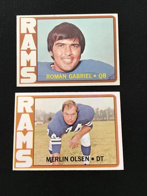 1972 CARTE FOOTBALL Roman Gabriel & Merlin Olsen Topps Los Angeles Rams ...