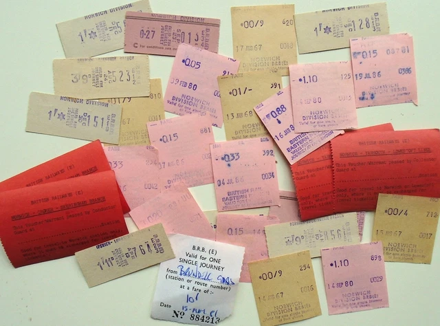 30 BRITISH RAILWAYS paper tickets 1970s/80s: Norwich, Sheringham etc. £ ...