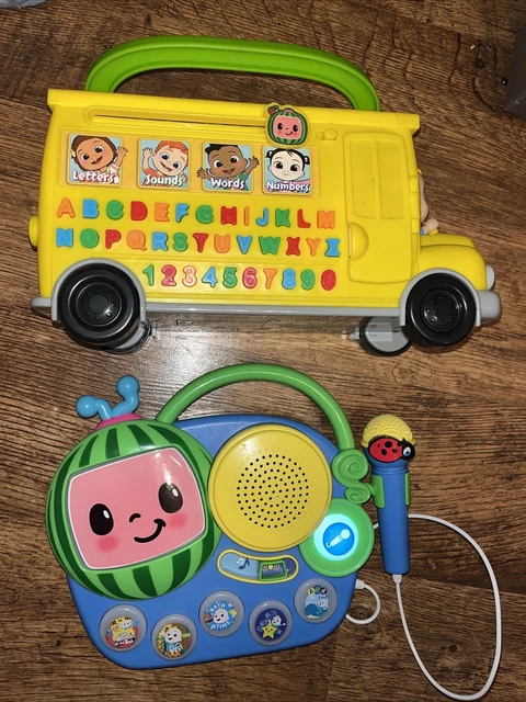 COCOMELON ALPHABET SCHOOL Bus Microphone Boom Box Sing Musical Figure ...