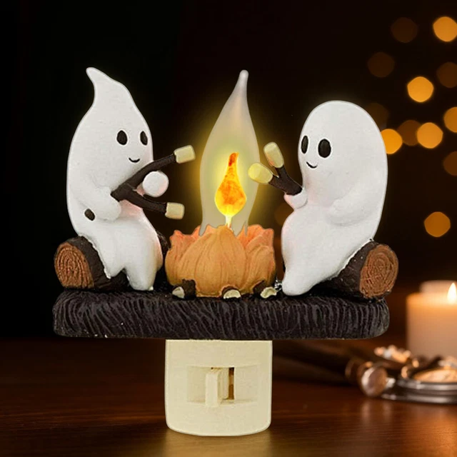 LED GHOSTS ROASTING Marshmallow Light Plug Into Wall Resin Home Spooky ...