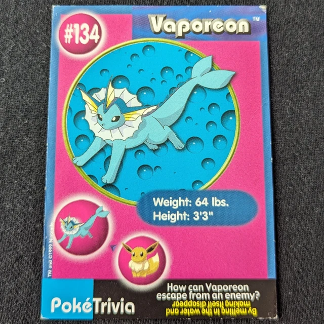 VAPOREON #134 POKÉMON Burger King PokeTrivia/Mewtwo Strikes Back #9 ...