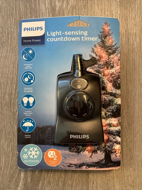 PHILIPS LIGHT-SENSING COUNTDOWN Timer, Outdoor Grounded Dual Outlets ...